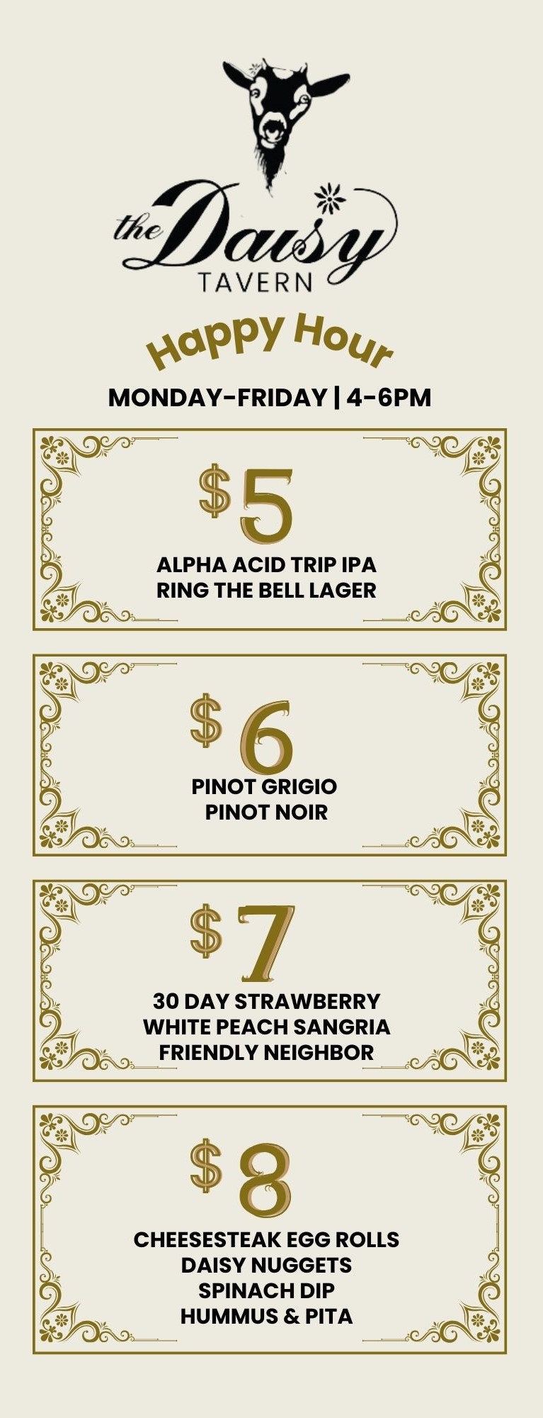 Menus | The Daisy Tavern in Conshohocken, PA